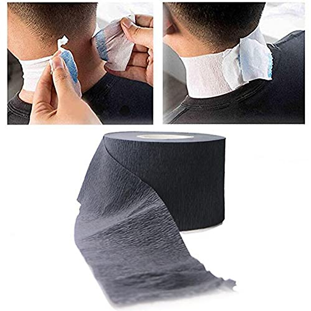 Erioctry 2 Rolls/ 200Counts Black Disposable Barber Neck Paper Strips Professional Stretchy Paper Neck Bands Hairdressing Tool Barber Accessories for Salon Hair Cutting Shaving Styling Coloring