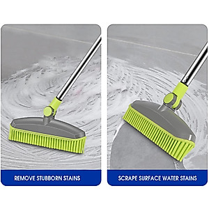 Adjustable Rubber Push Broom and Dustpan Set,Self Cleaning Indoor Outdoor Angle Brooms with Dust pan for Home,Long Handle Brooms for Floor Sweeping, Kids,Carpet Dog Cat Pets Household Brooms