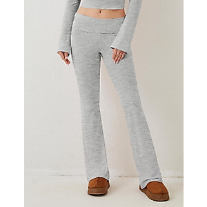 MISSACTIVER Women High Waist Flare Leggings Casual Slim Elastic Wide Leg Pants Tummy Control Workout Yoga Pants(Large, Light Grey)