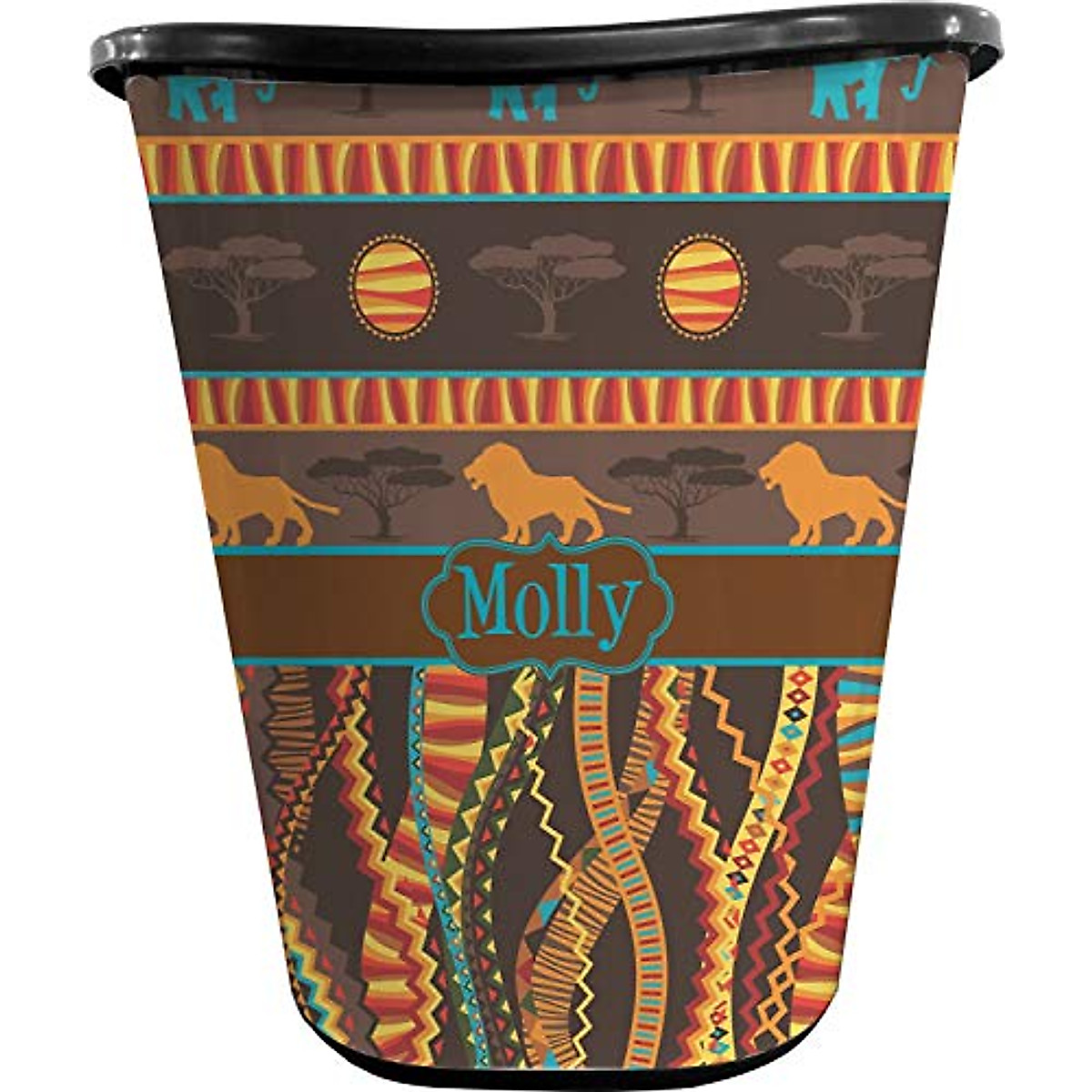 YouCustomizeIt African Lions & Elephants Waste Basket - Double Sided (Black) (Personalized)