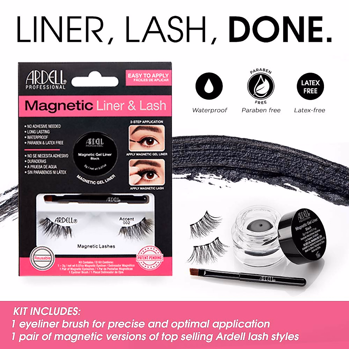 Ardell Magnetic Gel EyeLiner & False Lashes, Accent 002, 1 set, Black