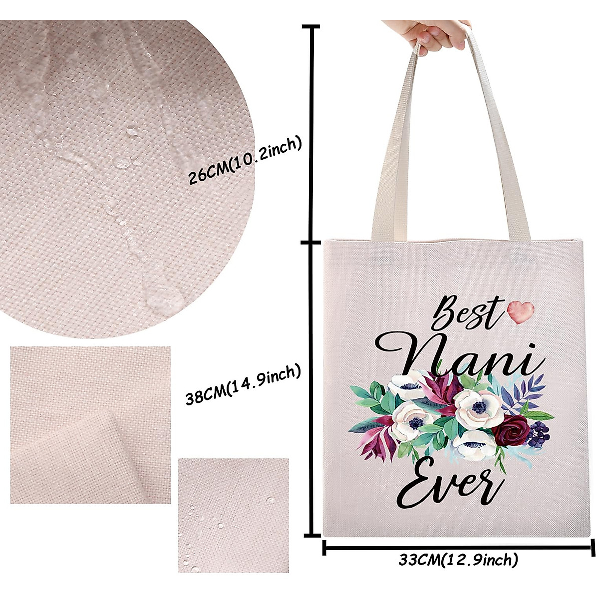 TSOTMO Best Nani Ever Canvas Tote Bag Nani Gift Grandma Gift from Grandchildren Grandma Birthday Gift (Nani canvas)