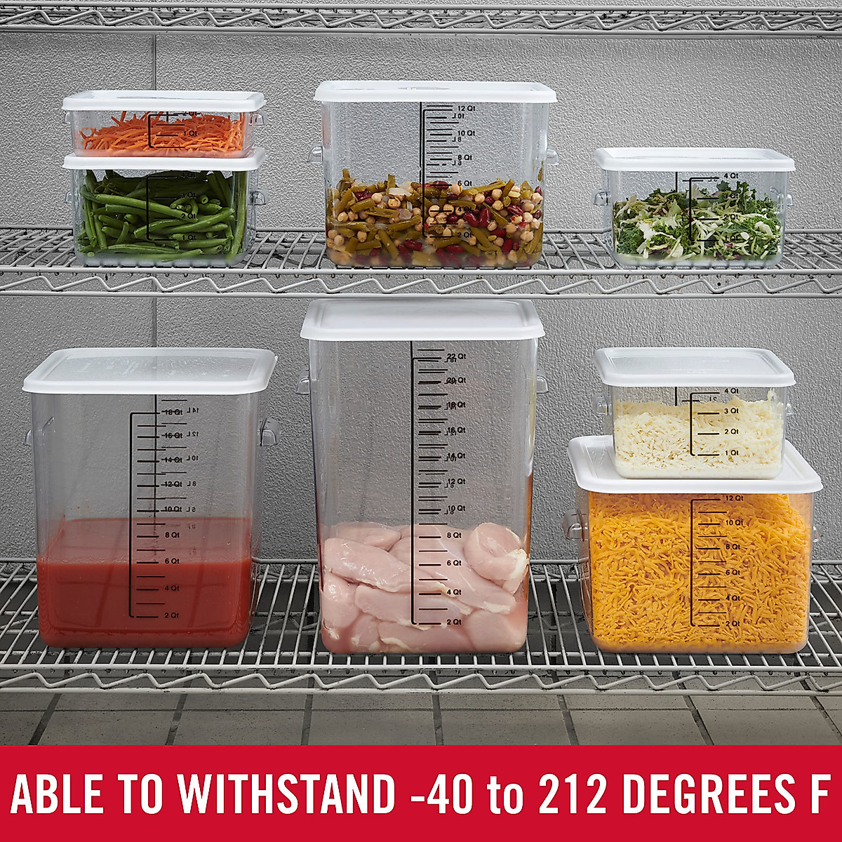 Rubbermaid Commercial Products, Plastic Space Saving Square Food Storage Container for Kitchen/Sous Vide/Food Prep, 12 Quart, Clear