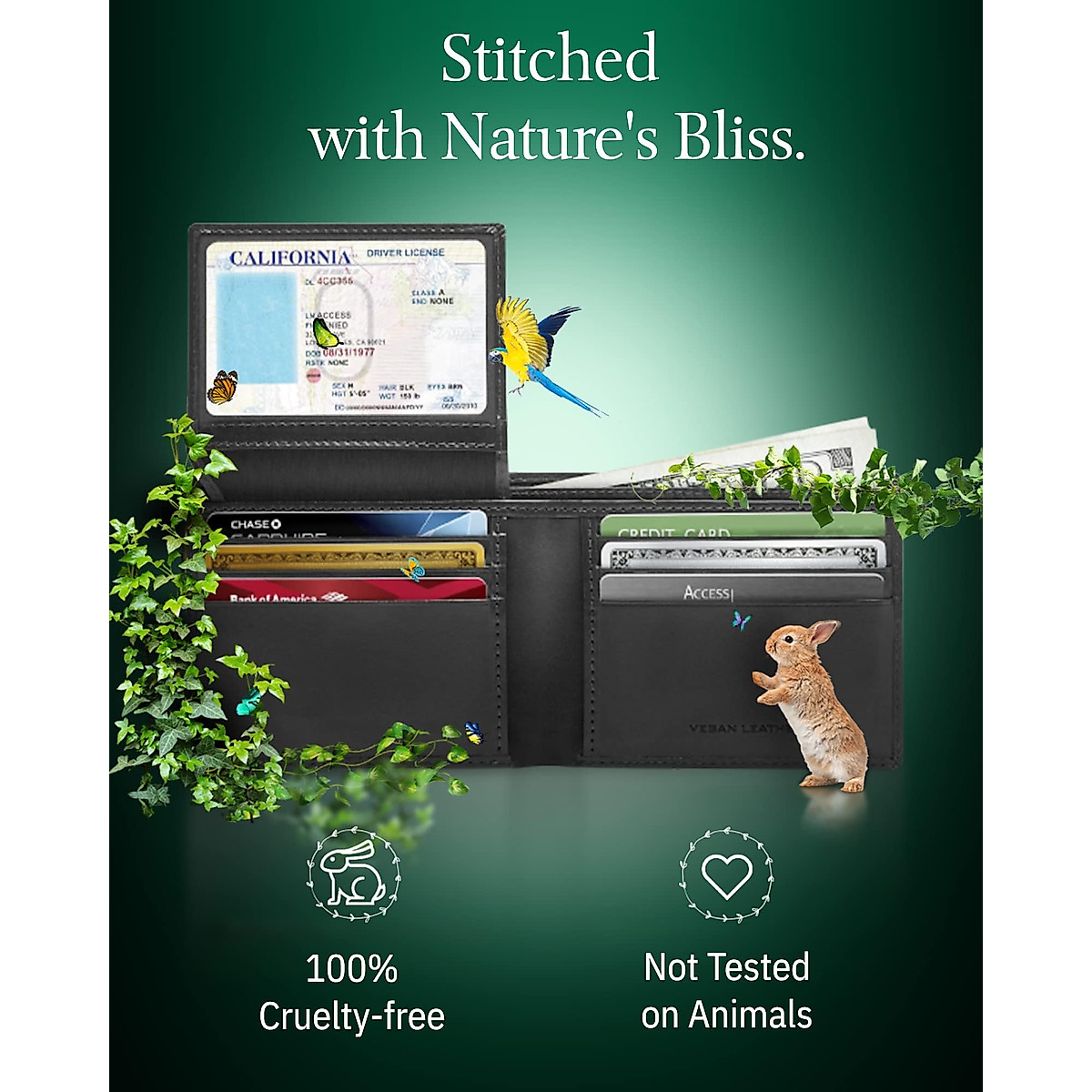 Access Denied Vegan Leather Bifold Wallets For Men - Cruelty Free Non Leather Mens Wallet With ID Window RFID Gifts For Him