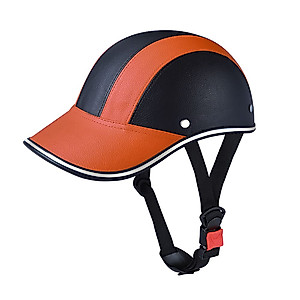 Retro Bike Helmet for Aduits, Summer Leather Half Helmet Vintage Open Face Baseball Cap Helmet for Street Bike Cruiser Moped Helmet, DOT Approved -Orange-55-62CM
