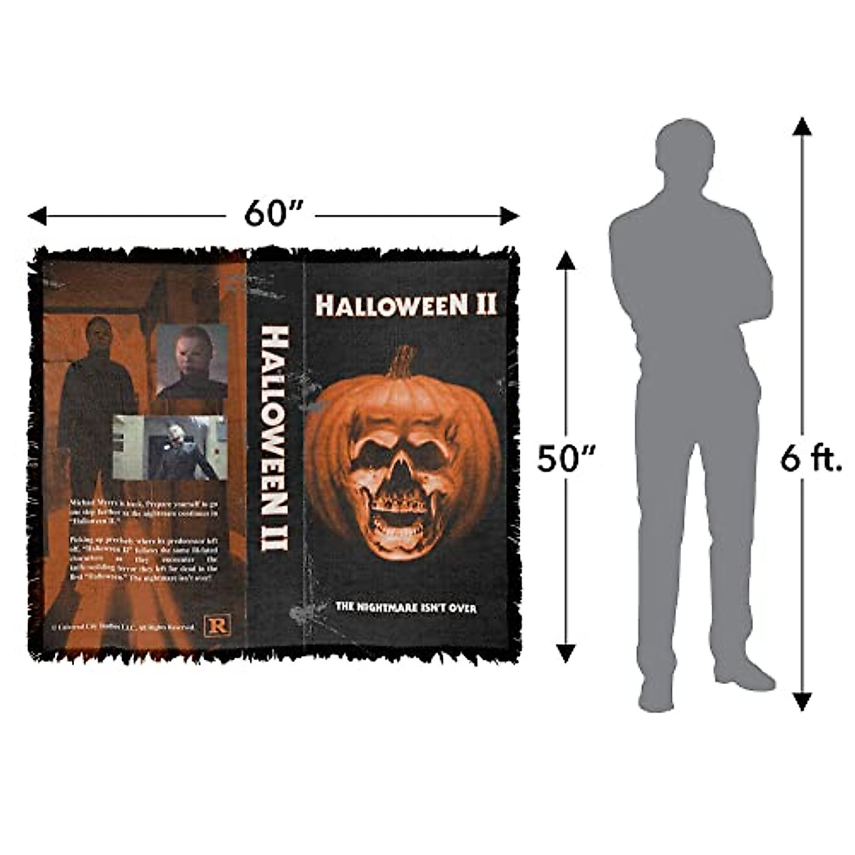 LOGOVISION Halloween Ii Blanket, 50"x60" Halloween 2 VHS Woven Tapestry Cotton Blend Fringed Throw Blanket