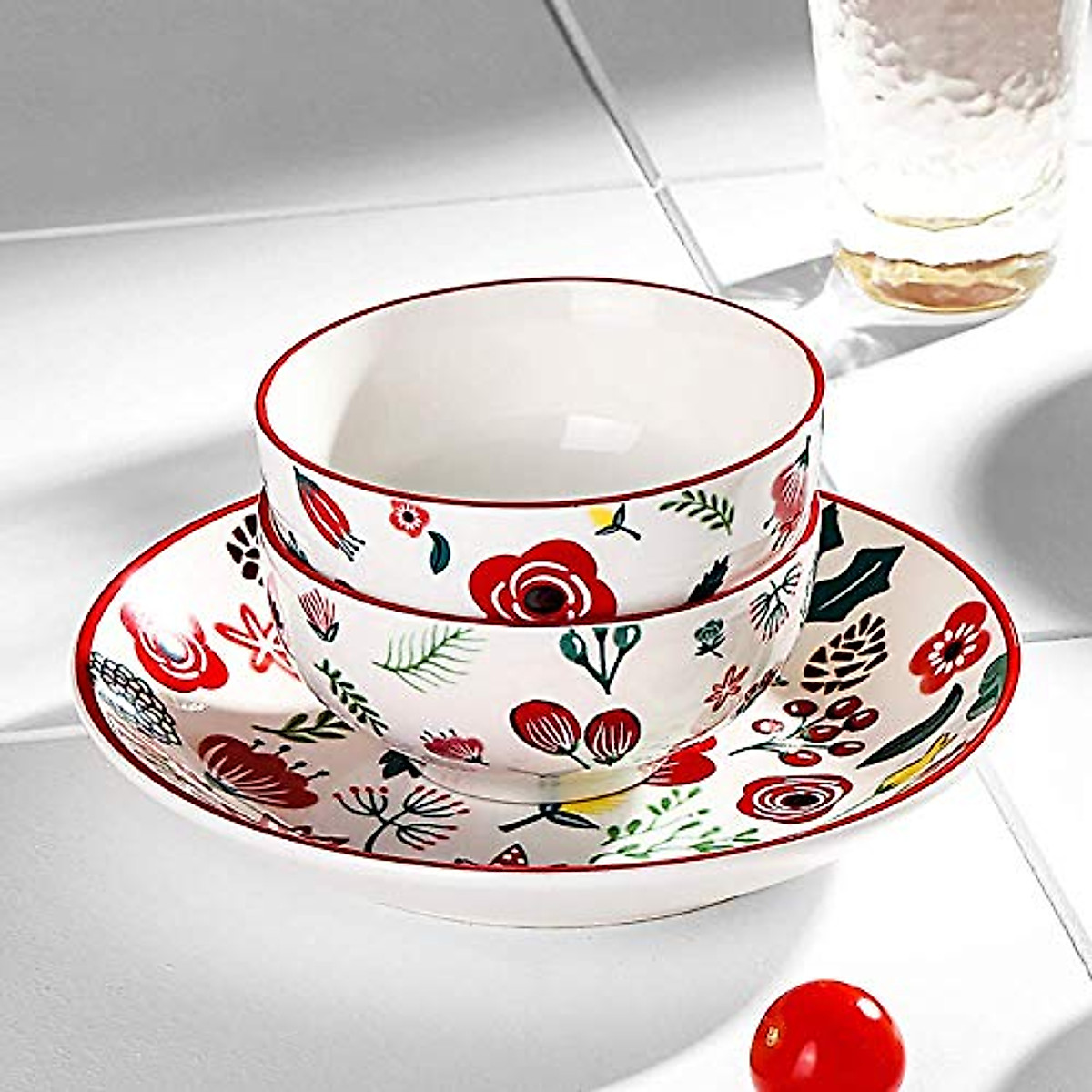 GagalU Fine Dinnerware Set,10 Piece Dinnerware Set, Ceramic Tableware Set, Dinner Plates and Bowls, American Multicolor Pastoral Floral, Service for 2