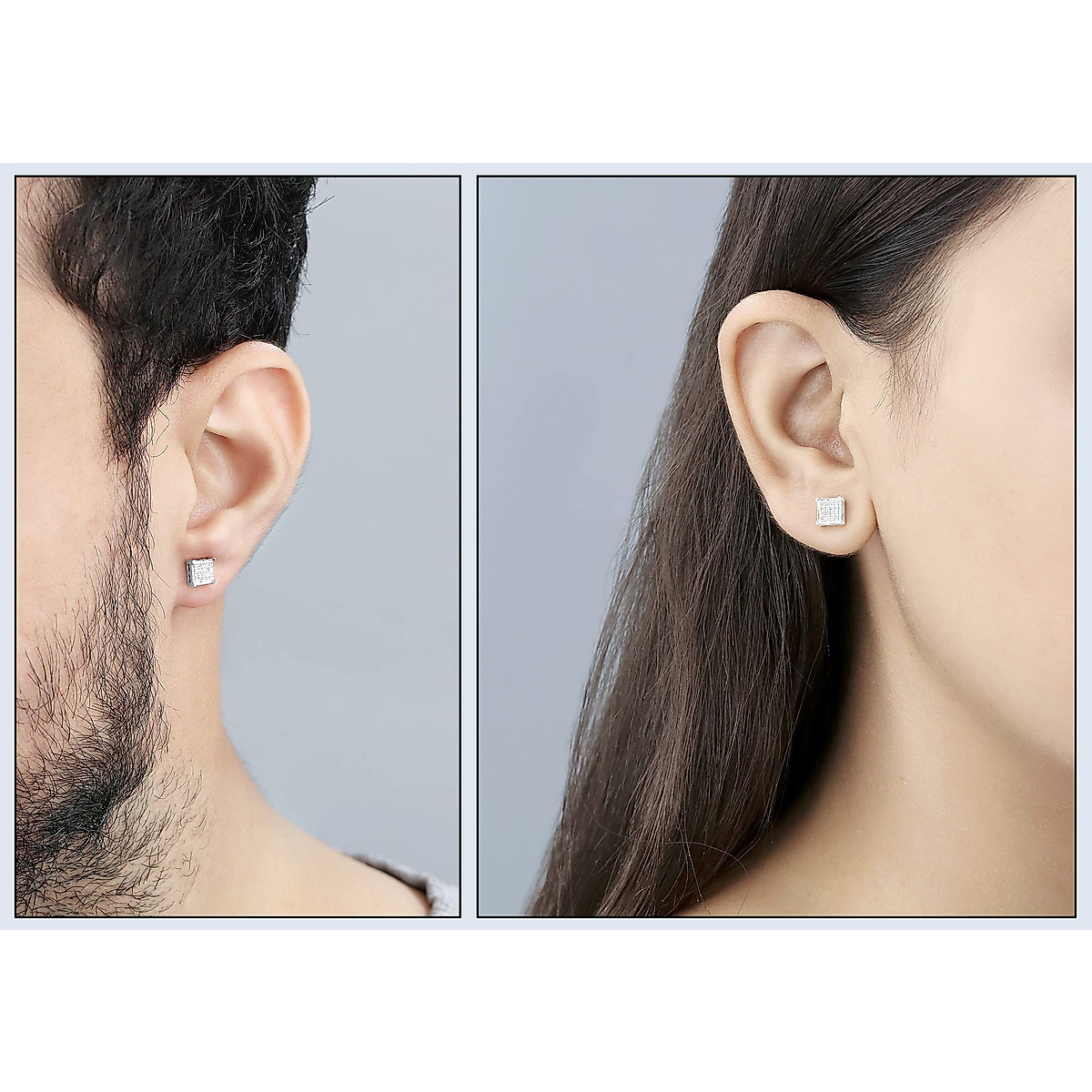 Dazzlingrock Collection Round White Diamond Square Hip Hop Iced Unisex Stud Earrings (0.06 ctw, Color I-J, Clarity I2-I3) in 925 Sterling Silver in Screw Back