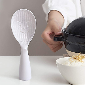 MIZORLIE Rice Paddle Tool,Non-Stick Rice Spoon,Standing Rice Spatula with Smile Face(2 Pcak/white)