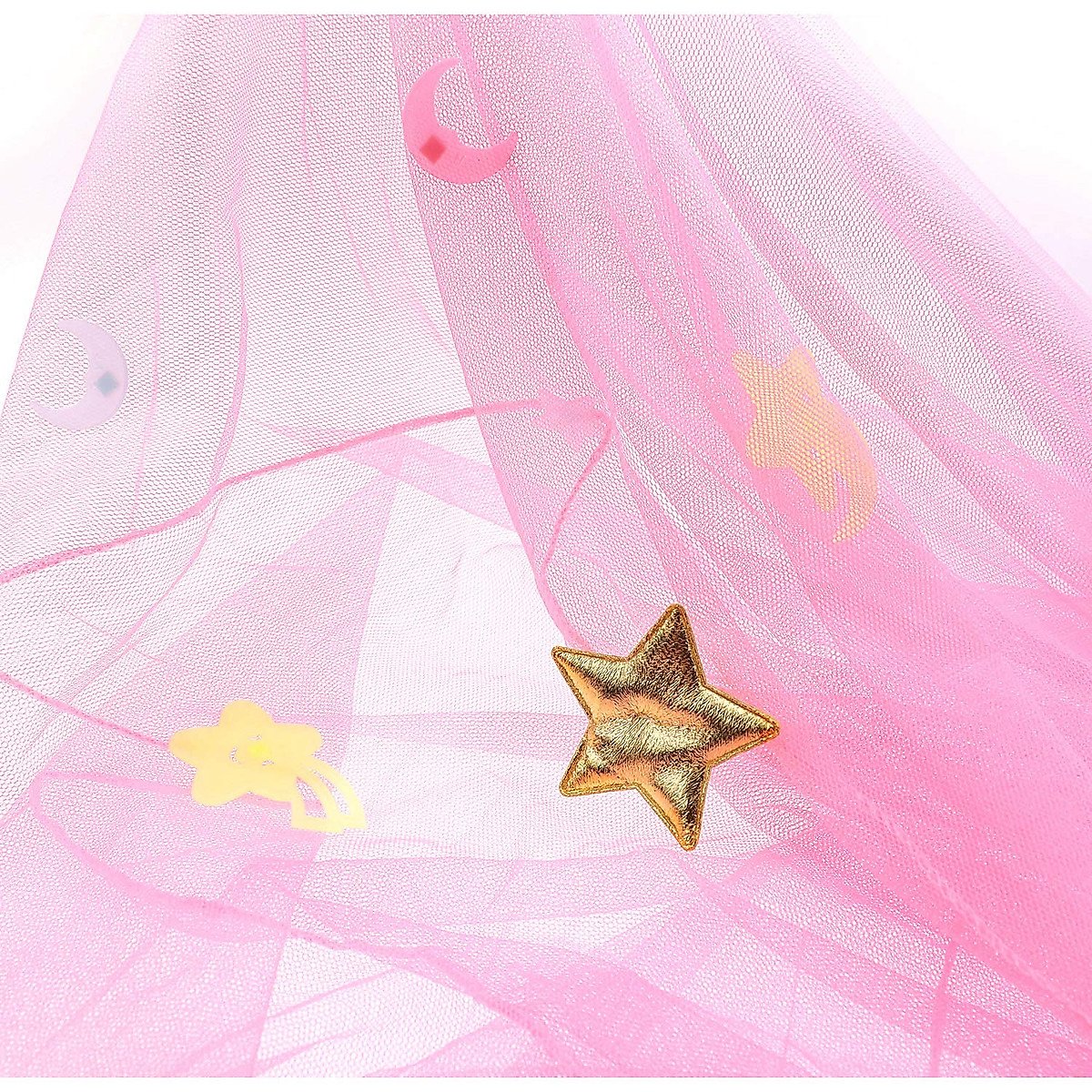 Lamdgbway Bed Canopy for Girls Glow in The Dark Stars and Moon Princess Mosquito Net Crib Hanging Tent Gift for Kids Birthday Bedroom Decor Pink