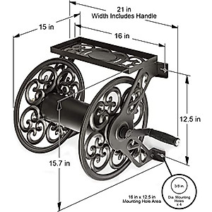 Liberty Garden Products 708 Steel Decorative Wall Mount Garden Hose Reel, Holds 125-Feet of 5/8-Inch Hose - Bronze