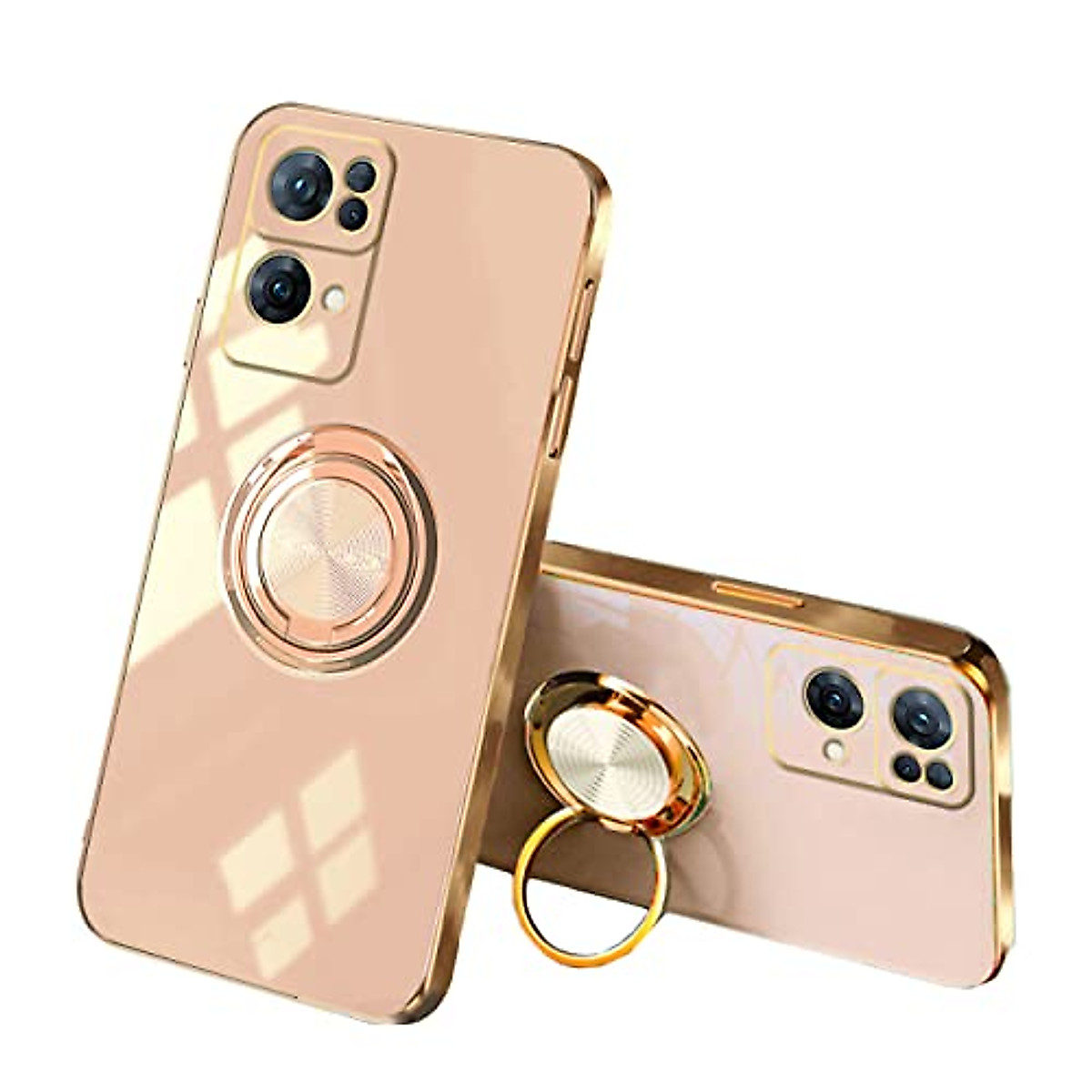 Wousunly Compatible with Oppo Reno 7 Pro 5G Case Ring Holder Magnet Green, Oppo Reno 7 Pro 5G Phone Case Silicone Shockproof Plate Luxury Slim Cover (Pink)