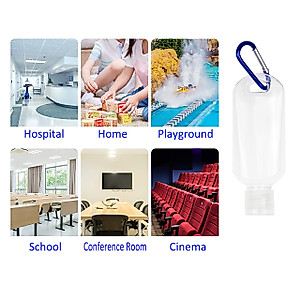 Kare & Kind Clear Portable Travel Bottles - 4x Empty Bottles with Flip Top Caps, 4x Carabiner, 1x Sticker Label Sheets - up to 50 ML -For Hand Sanitizers, Disinfectant Alcohol, Liquids, Toiletries