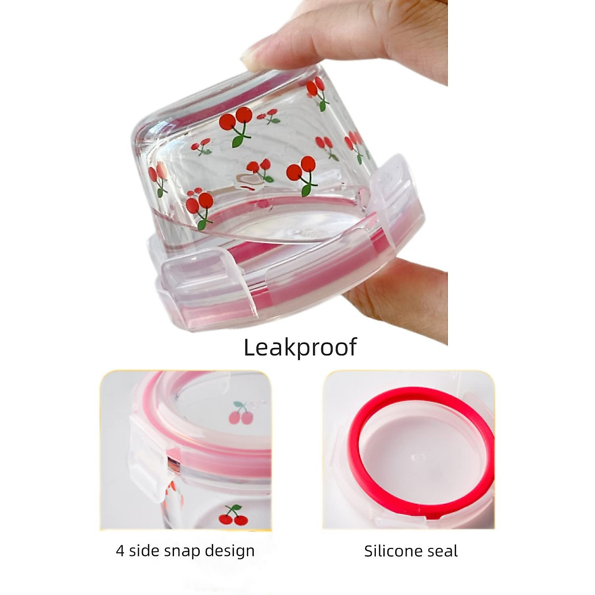 Ivymei 2 Pack Mini Square Round Glass Containers with lids,Small Floral Food Storage Contaiers Glass Food Jars for Food Portion,Dipping Sauce,Snack,Yogurt,Leakproof,Microwave Freezer Safe
