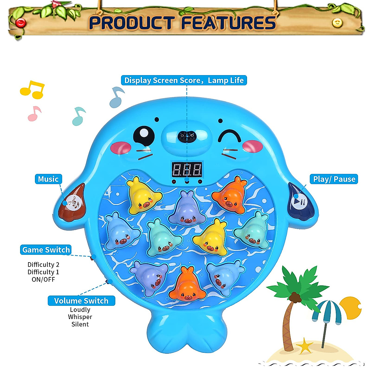 SZJJX Toddler Games Interactive Whack A Seal Game with Hammer, Activities Toys for 6+ Year Old Boys Girls,Early Developmental Toy, Fun Musical Educational Toys Gifts for Kids