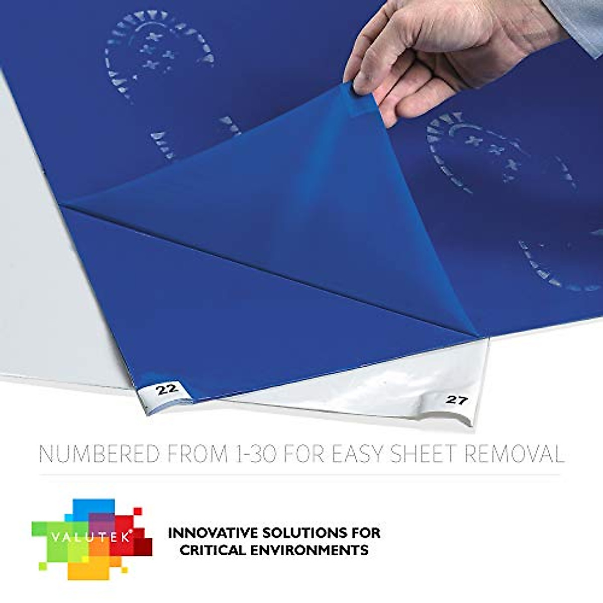 Valutek Sticky Mat for Cleanrooms, Adhesive Tacky Mat, Capture Dirt and Dust, Ideal for Hospital Labs Fabs Warehouse (4 Pads of 30 Sheets) (24" x 36", Blue)