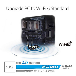 ASUS PCE-AX3000 WiFi 6 (802.11ax) Adapter with 2 External Antennas. Supporting 160MHz for Total Data Rate up to 3000Mbps, Bluetooth 5.0, WPA3 Network Security, OFDMA and MU-MIMO