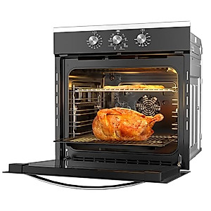 24'Electric Single Wall Oven with 2 Racks 2.6 cu. ft., 8 Functions, Built-in Wall Oven Mechanical Knob, 360°Rotisserie, 220V 3220W True Convection Wall Oven, Safety Lock, Timer, 304 Stainless