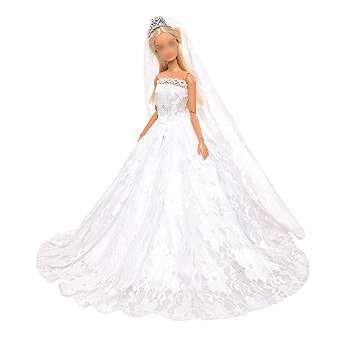 BARWA White Wedding Dress with Veil and Pink Princess Evening Party Clothes Wears Gown Dress Outfit with Hat for 11.5 Inch Girl Doll