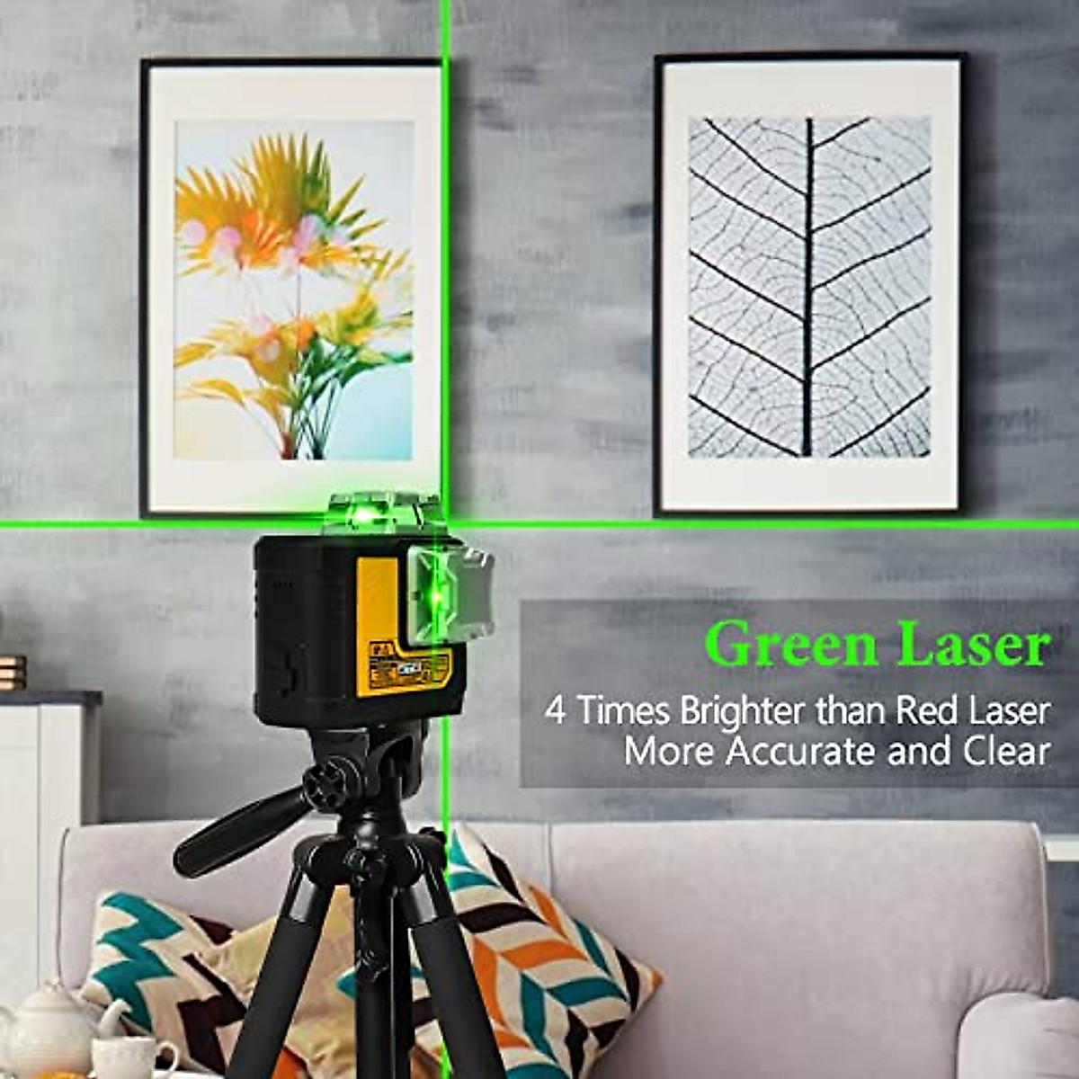 Globest 12 Lines 3D Laser Level, 3x360° Green Cross Line Laser Level for Picture Hanging and Construction, Three-Plane Auto Self-Leveling and Alignment Laser Tool,360° Horizontal/Vertical Laser Line