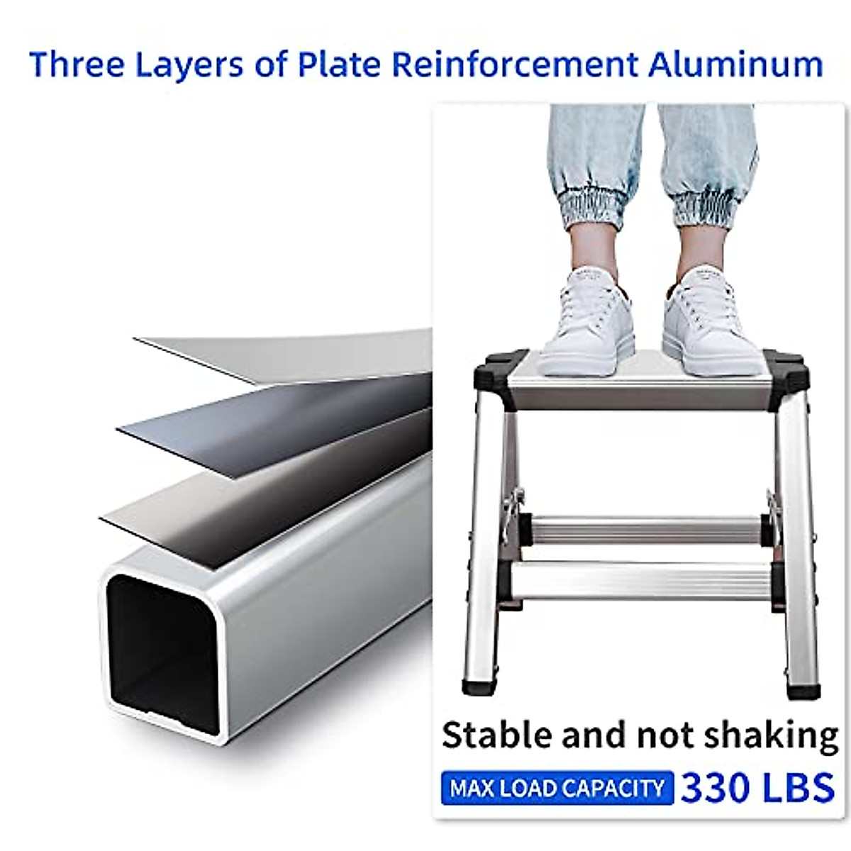 Folding Step Stool Small Foldable Step Stool One Step Ladder with 330 lb Large Loading Capacity for Kitchen, Bathroom, Closet, Garage, Garden