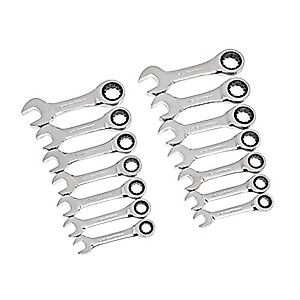 GEARWRENCH 14 Pc. 12 Point Stubby Ratcheting SAE/Metric Combination Wrench Set - 85206