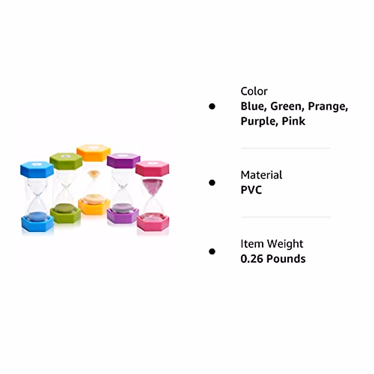 BEXPECTED 5 Pack Sand Timer Colorful Sandglass Timer Hourglass Set Sand Clock Timer Hourglass 1/3/5/10/30 Minutes Games Classroom Kids Kitchen, Blue, Green, Prange, Purple, Pink, 36.5 * 14 * 7.5 cm