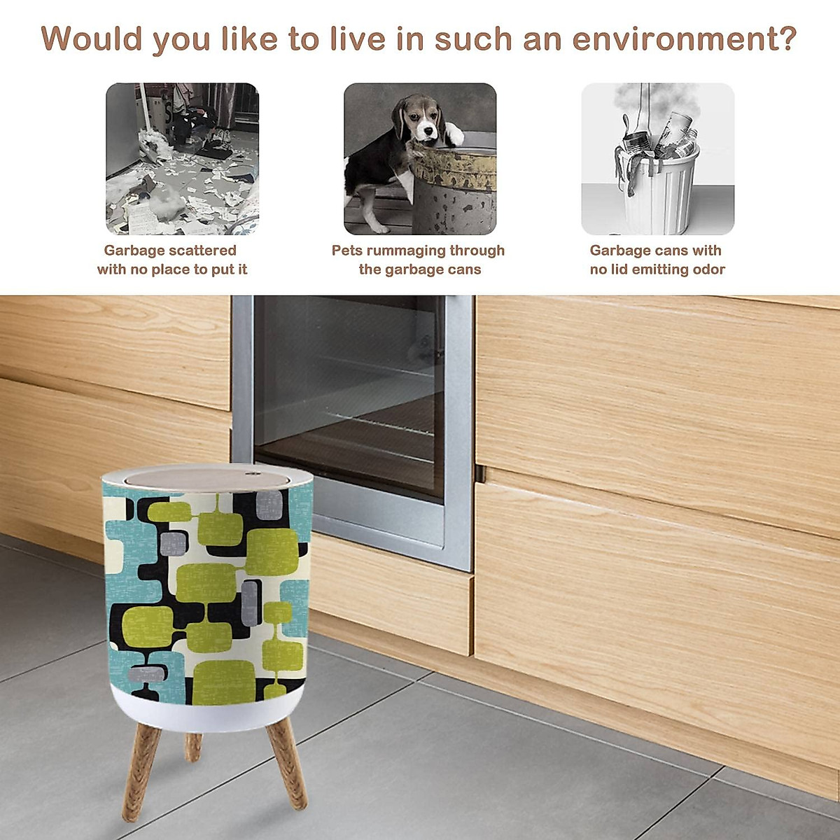 IKFLWJUTFW Small Trash Can with Lid Seamless Abstract mid Century Modern Stock 7 Liter Round Garbage Can Elasticity Press Cover Lid Wastebasket for Kitchen Bathroom Office 1.8 Gallon