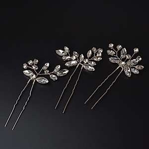 Bridal Hair Accessories, Beusoulover 3pcs Crystal Wedding Hair Pieces, Handmade Rhinestone Bridal Hair Pin for Women, Girls, Bridesmaids (Silver)