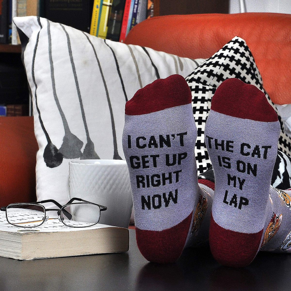 Cavertin Women's Novelty Socks with Gift Box Cat Lover Dog Mom Book Lover Cat Mom Llama Unicorn Sloth Corgi (Cat Lover)