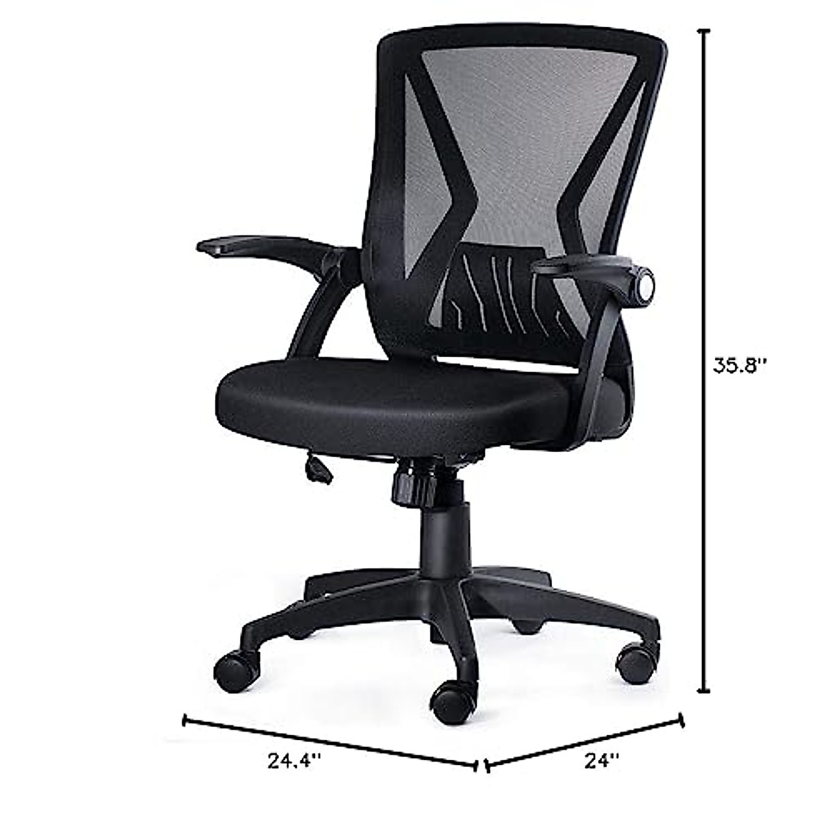 KOLLIEE Mid Back Mesh Office Chair Ergonomic Swivel Black Mesh Computer Chair Flip Up Arms with Lumbar Support Adjustable Height Task Chair