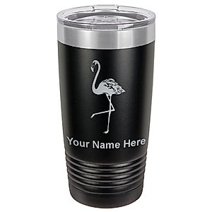 LaserGram 20oz Vacuum Insulated Tumbler Mug, Flamingo, Personalized Engraving Included (Black)