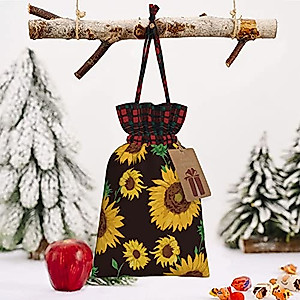 Christmas Drawstring Gift Bags Summer-Sunflower-Floral-Pattern Buffalo Plaid Drawstring Bag Party Favors Bags