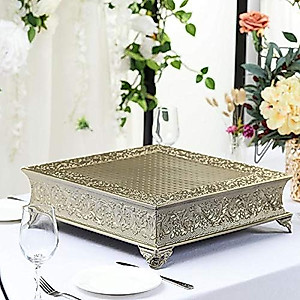 Efavormart 18” Gold Square Embossed Metal Cake Plateau Stand Riser Wedding Birthday Party Dessert Cake Pedestal Display Plate