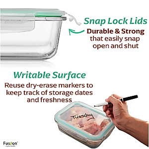 Fusion Gourmet Glass Meal Prep Containers with Lids [6 Pack] Storage Containers, Leak proof, Airtight Locking Lids, Microwave, Oven, Freezer & Dishwasher Safe