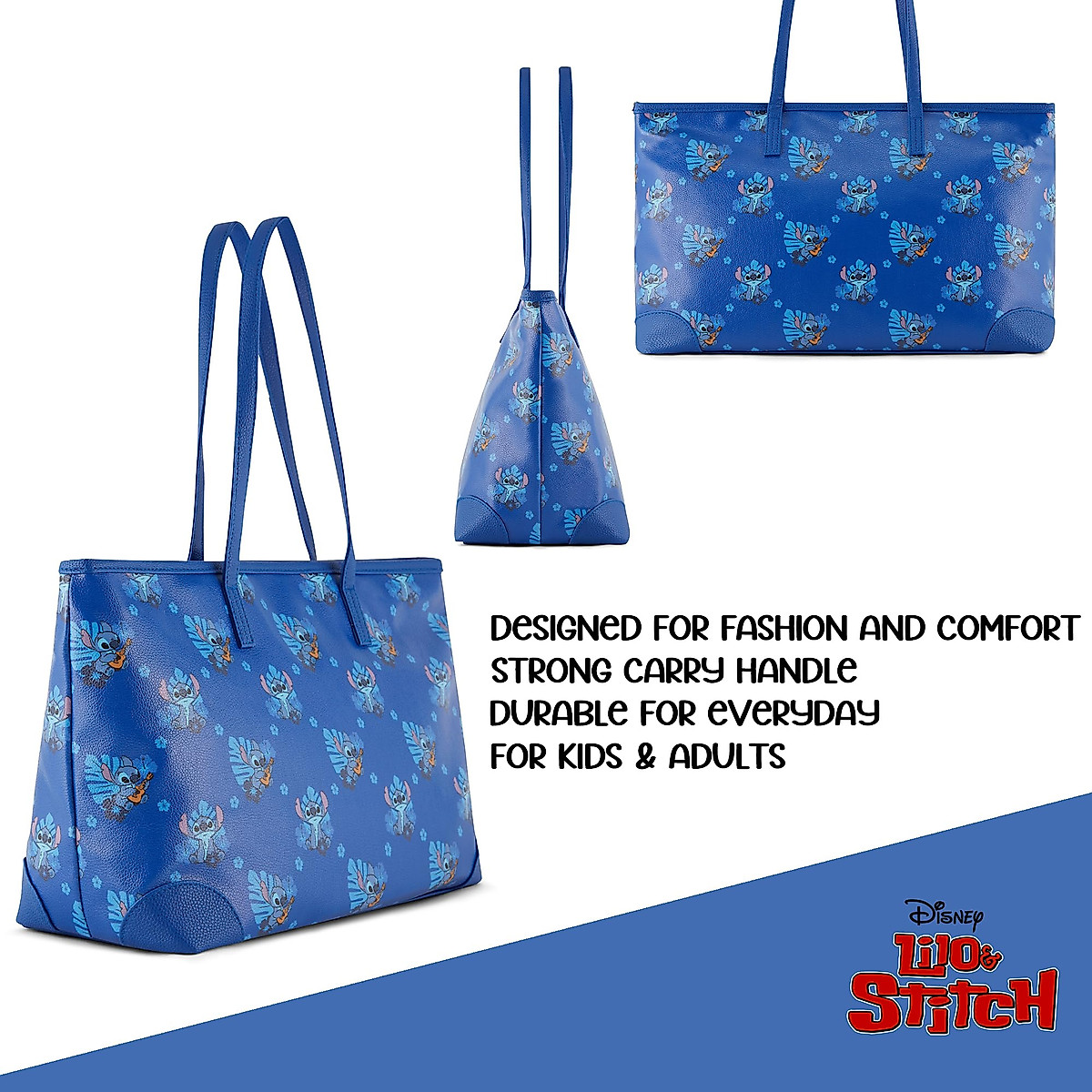 Disney Lilo and Stitch Tote bag - Girls, Boys, Teens, Adults - Stitch Faux PU Leather Cosplay Tote Handbag with Zipper Pouch