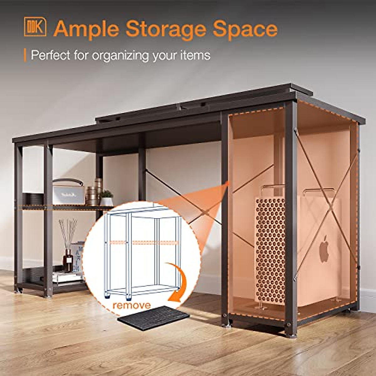 ODK 55 inch Computer Desk with Monitor Shelf and Storage Shelves, Gaming Desk, Study Table with CPU Stand & Reversible Shelves, Black