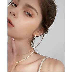 White Pearl Drop Earrings Sterling Silver Small Hoop Earrings with Pearl Huggie Hoops Earrings Studs for Women Golden Dainty Jewelry Gift