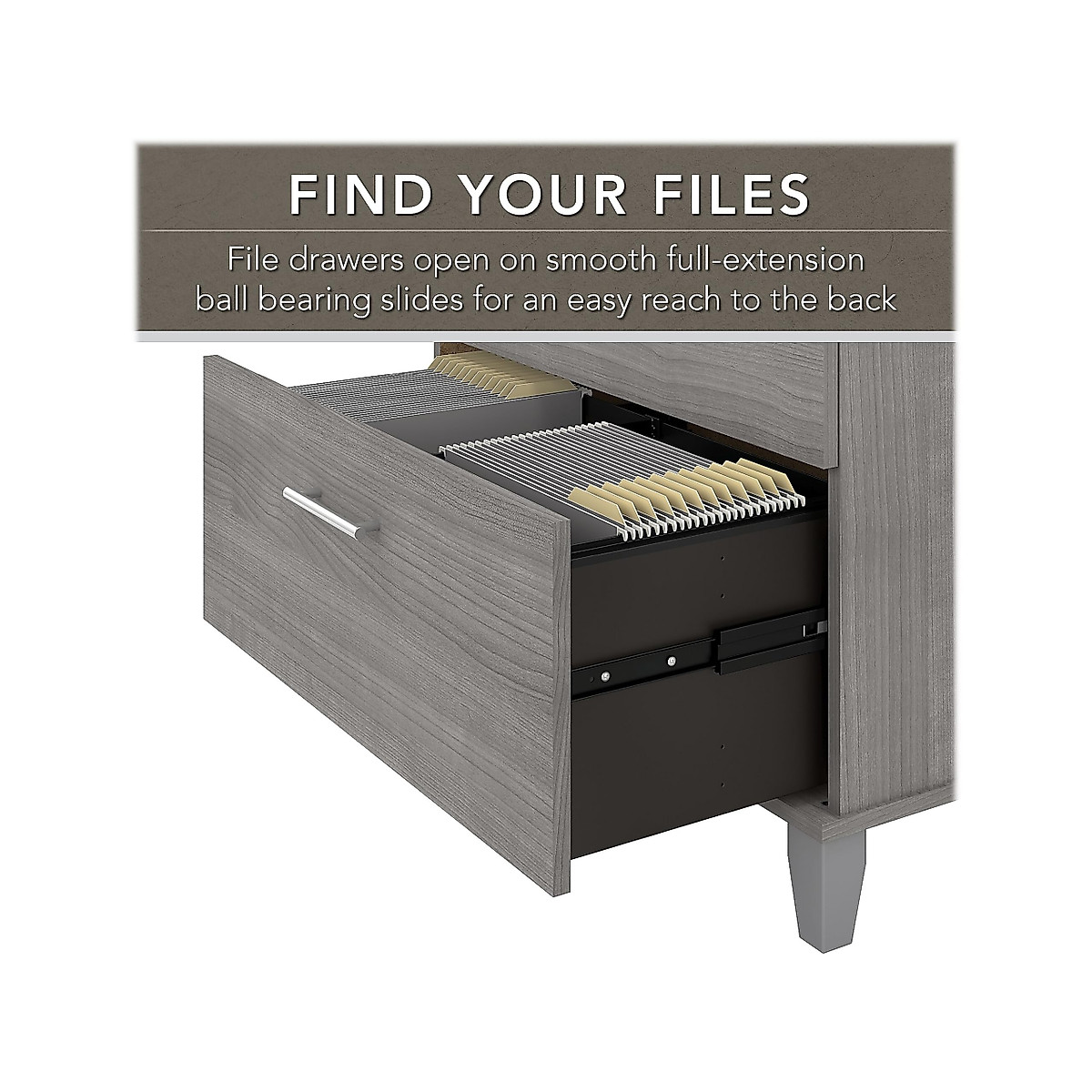Bush Furniture Somerset 60W Office Desk with Lateral File Cabinet and 5 Shelf Bookcase in Platinum Gray
