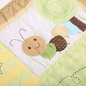 Brandream Crib Bedding Set for Baby Boy Girl Nursery Set 3-Piece with Polka Dot | Crib Comforter, Fitted Crib Sheet, Crib Skirt Included World of Caterpillar Frog Friends Theme
