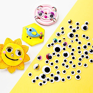 Self Adhesive Googly Wiggle Eyes, Multi Colors and Sizes Craft Sticker Eyes DIY Scrapbooking Crafts Projects Dolls Accessories(Black Mixed 100PCS)