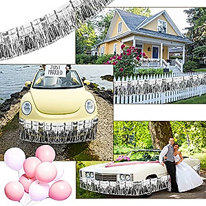 8 Pack Iridescent Metallic Foil Fringe Garland Float Fringe Curtains Shiny Tassel Foil Float Parade Float Decorations for Trailer Car Graduation Homecoming Outdoor Indoor Holiday Party (Silver)