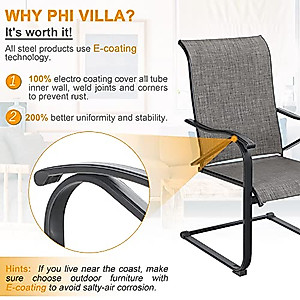 PHI VILLA 8 pcs Outdoor Dining Set with 13ft Double-Sided Market Umbrella(Blue), Rectangle Wood-Like Metal Table and 6 Spring Dining Chairs,Slightly Rocking for Garden, Lawn,Yard