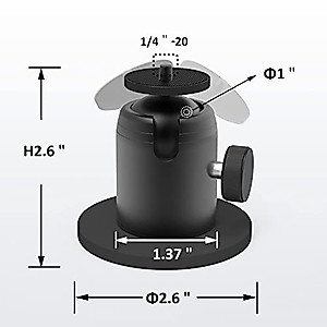 TSUYA Magnetic Camera Mount Base 60 LBS GoPro Magnetic Mount with Mini Ball Head for Gopro Hero, DJI Osmo Action Camera, AKASO Action Camera and More Cameras with 1/4"-20 Thread