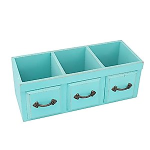 Wood Kitchen Storage Box for Storing Tableware Seasoning Tea Bags Coffee Bags Snacks Candy 3 Separate Parts of Wooden Pencil Pen Holder for Home Office Study Organizer Decoration (Blue)