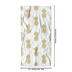 AOYEGO Gold Pineapple Towels Fruit Tropical Food Soft Highly Absorbent Large Hand Towels for Bathroom Hotel Gym and Spa 15x30 Inch