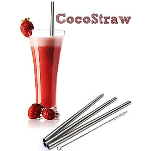 4 Stainless Steel Wide Smoothie Straws - CocoStraw Large Straight Frozen Drink Straw - 4 Pack + Cleaning Brush (4)