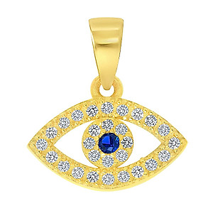 Jewelry America 14k Yellow Gold Cubic Zirconia Mini Blue Evil Eye Charm Eye Shaped Pendant