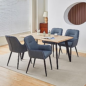 TUKAILAi Modern Design Dining Chairs Set of 4, Faux Leather Accent Chairs with Cushioned Seat and Arms, Upholstered Leisure Armchairs for Kitchen Restaurant Commercial (Blue)