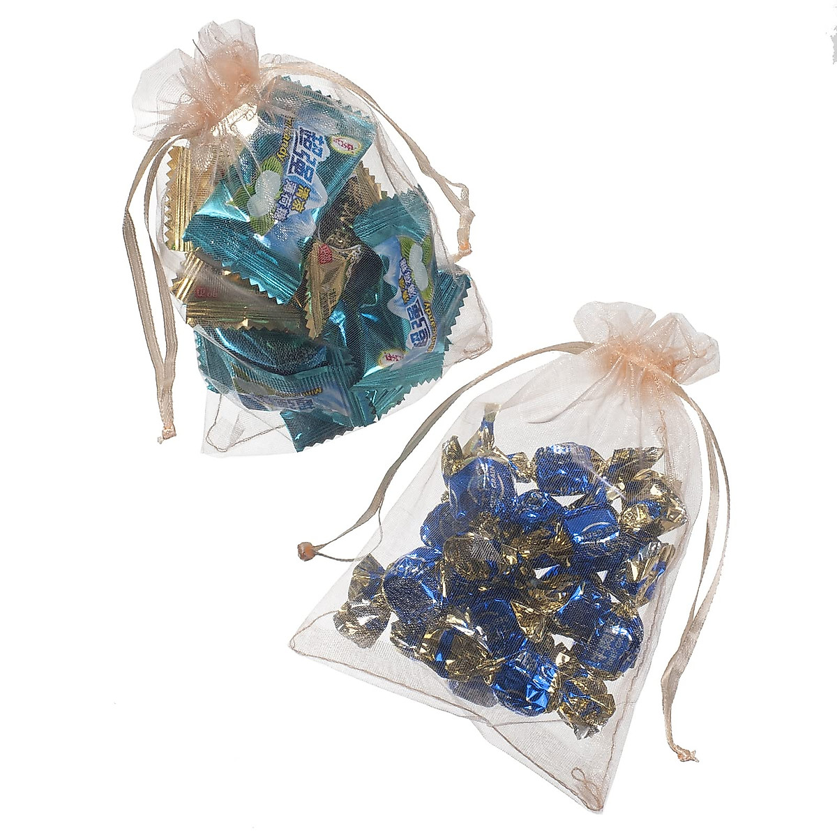 MAZYPO 100 Pieces Premium Sheer Organza Bags with Drawstring, 4x6 inch Wedding Party Favor Bags Mesh Gift Bags, Jewelry Pouches for Party, Baby Shower, Christmas, Candy Favor Bags (Peach)